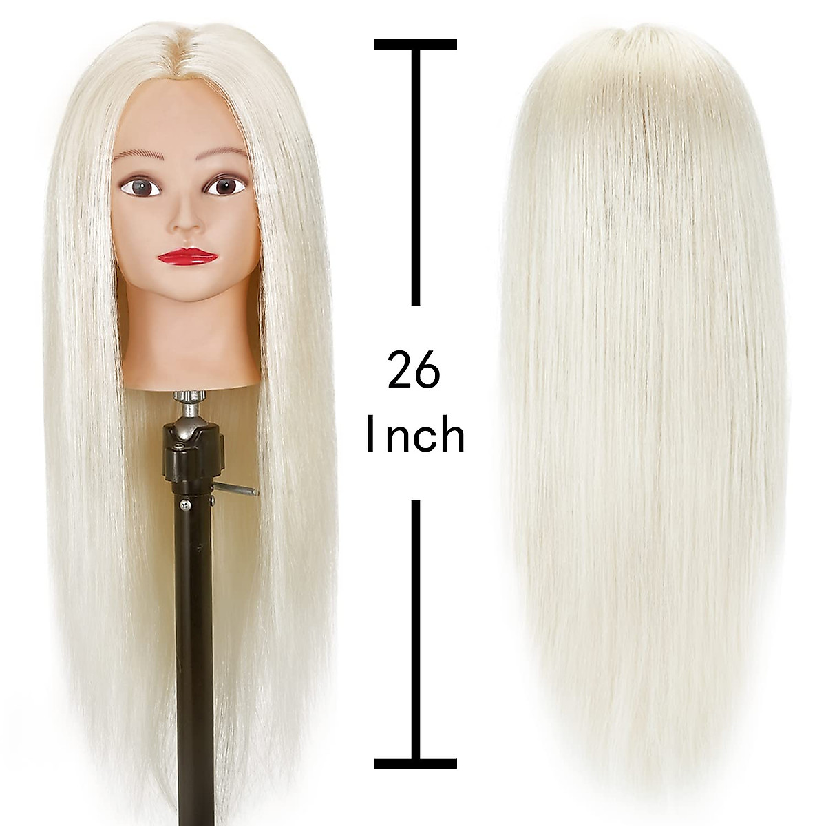 Armmu 26"-28" Long Hair Mannequin Head with 60% Real Hair, Hairdresser Practice Training Head Cosmetology Manikin Doll Head with 9 Tools and Clamp - #613, Makeup On