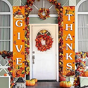 Thanksgiving Decorations GIVE THANKS Banner Porch Door Sign Autumn Fall Welcome Banner For Indoor Outdoor Wall Thanksgiving Decorations For Home