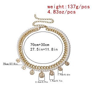 Wiwpar Pearl Metal Waist Chain Coin Pendant Beach Body Chains Fashion Waist Body Accessory for Women (Gold)