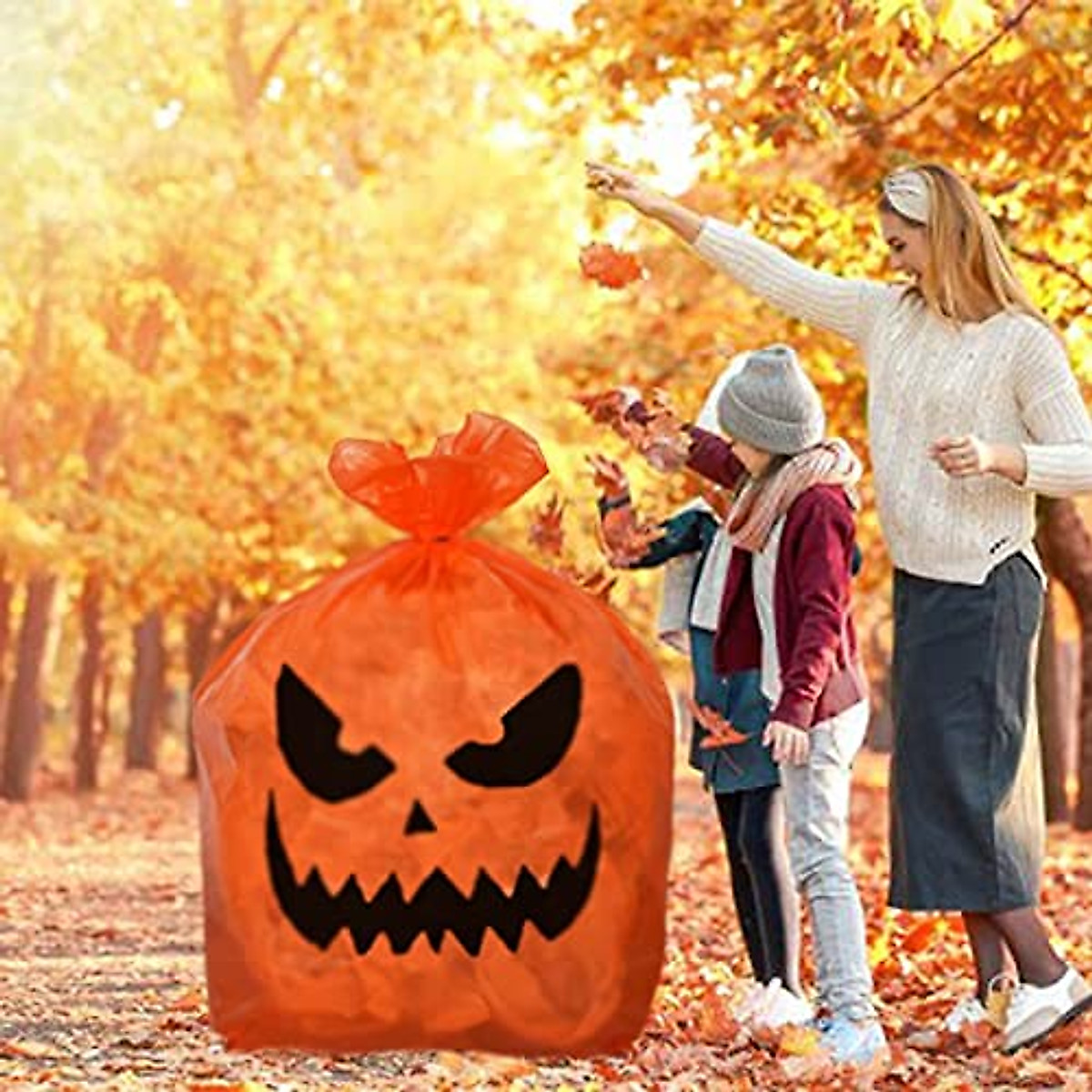 Halloween Pumpkin Leaf Bags Decoration(pack of 12)-Thicken Pumpkin Trash Bags for Leaves-3 pumpkin expressions(4 large 8 small) -Pumpkin Lawn Bags with Twist Ties.