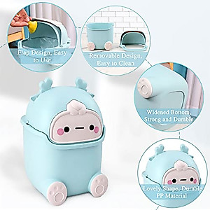 QLFJ-FurDec Cute Desktop Trash Can Wastebasket with 90 Trash Bags, Creative Tiny Countertop Garbage Can with Flip Lid, Small Plastic Storage Bin for Bedroom Bathroom Living Room Dressing Table(Pink)