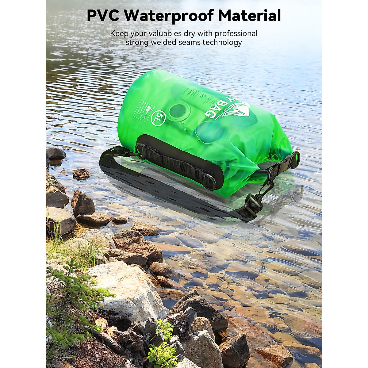 HEETA Waterproof Dry Bag for Women Men, Roll Top Lightweight Dry Storage Bag Backpack with Phone Case for Travel, Swimming, Boating, Kayaking, Camping and Beach, Transparent Green 20L