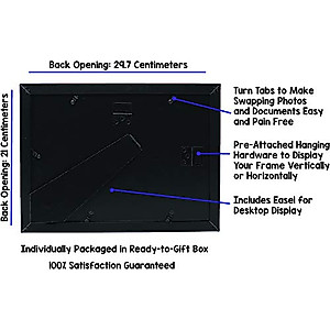 A4 Black Wood 21 x 29.7 cm Picture Frame with 13.8x20cm Mat - Includes Hanging Hardware and Easel - Real Glass - Horizontal and Vertical for Wall or Tabletop - International Size - 8.3x11.7 Inch