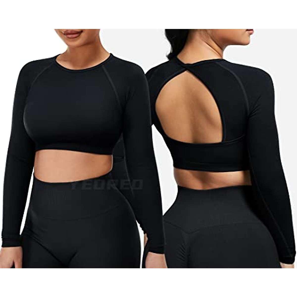 YEOREO Women's Backless T-Shirts Open Back Tee Long Sleeve Yoga Tops Sports Running Shirt