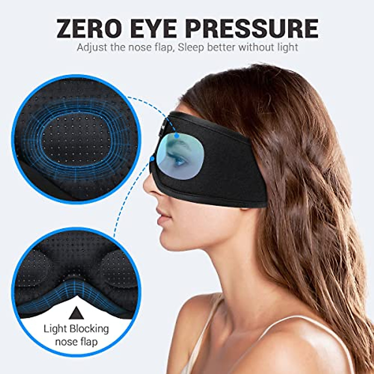 Sleep Eye Mask for Men Women,3D Contoured Cup Eye Mask for 100% Light Blocking, Sleeping Mask with Adjustable Strap and Earplugs, Soft Comfort Eye Cover for Travel Yoga Nap, Black