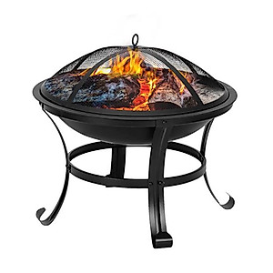 LIUXUEFE Fire Pit, 22-inch Outdoor wo-od-Burning Grill, Steel Fire Bowl with Spark Screen, Log Fire Grate, Camping Beach Poker