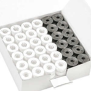 New brothread 144pcs Type L Size (SA155) (96White + 48Black) Prewound Bobbin Thread Plastic Side for Particular Embroidery and Sewing Machines - 90 Weight Cottonized Soft Feel Polyester Sewing Thread