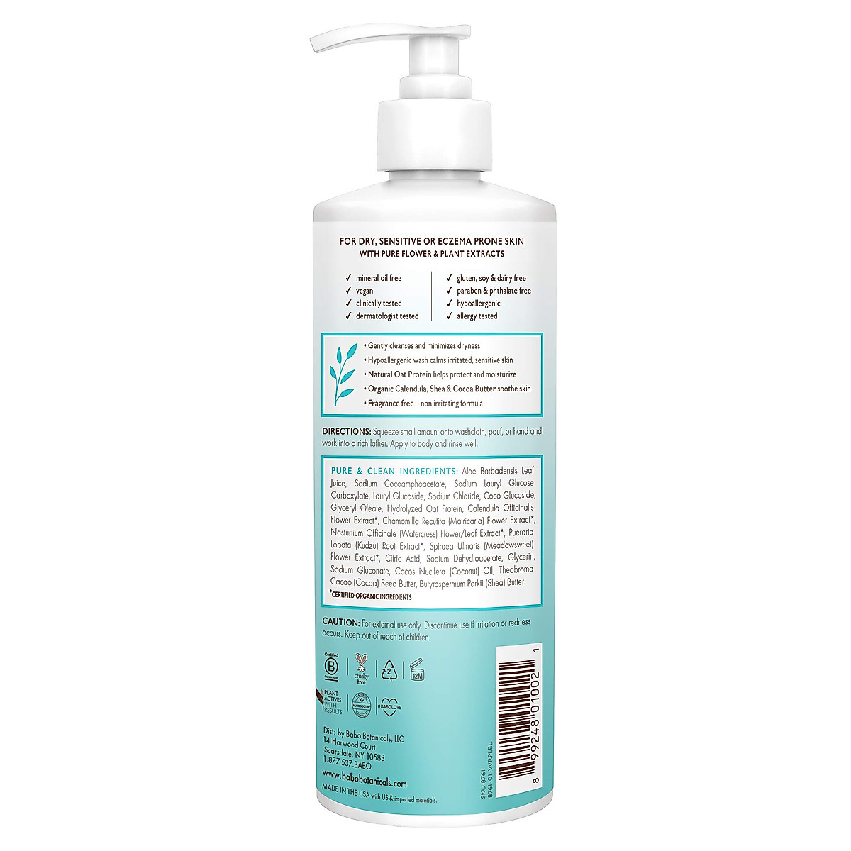 Babo Botanicals Sensitive Skin Fragrance-Free Hydra Therapy Wash - with Organic Calendula and Natural Oat Protein - For Adults with Sensitive Skin - Vegan and Hypoallergenic - 16 fl. oz.