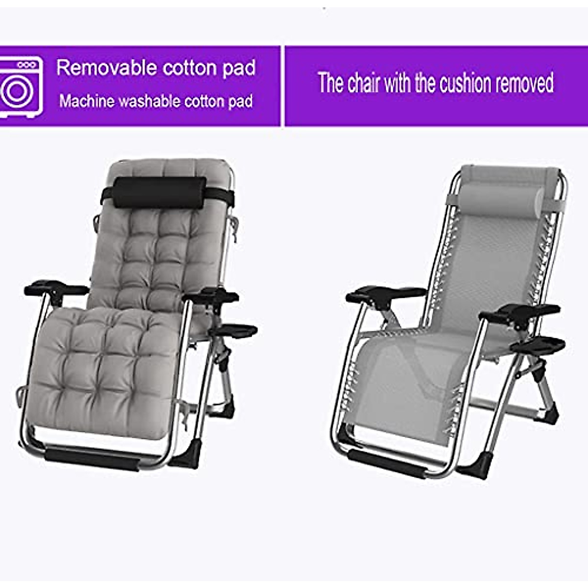 CZYSHP Cushion Oversized Patio Chairs Reclining for Heavy People Sun Lounger Zero Gravity Chair for Outdoor Camping Travel Portable Chairs with Cotton Pad/Gray1