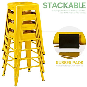 Vogue Furniture Direct 24" High Barstools Backless Yellow Metal Barstool Indoor-Oudoor Counter Height Stool with Square Seat, Set of 4 - VF1571019-4