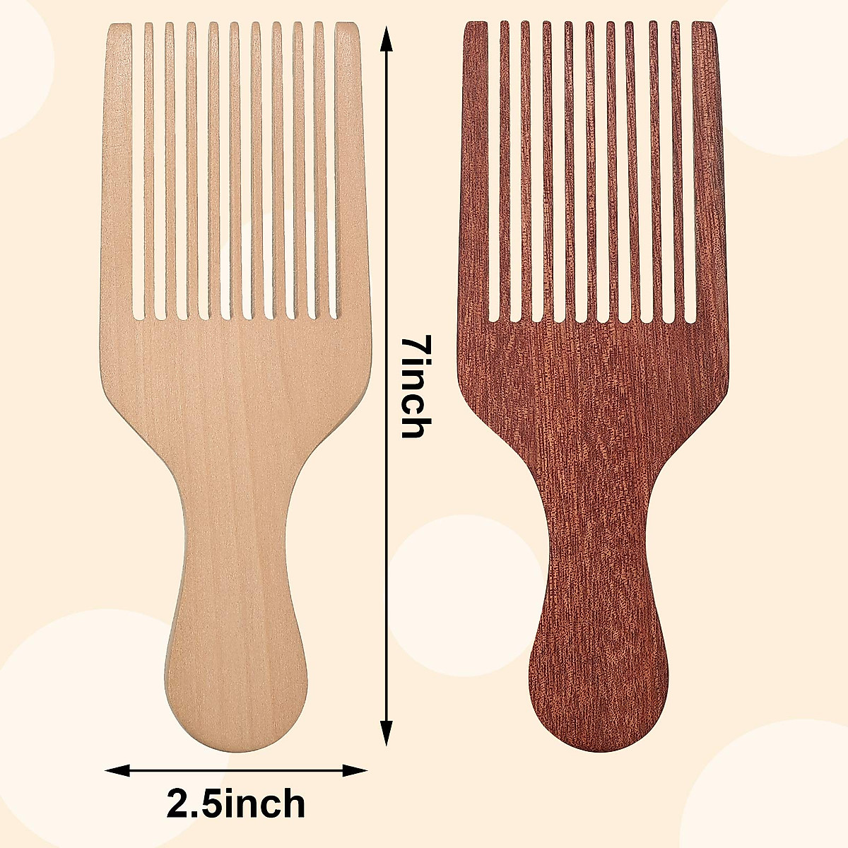 2 Pieces Wooden Comb Afro Pick Hair Lift Combs Beard Pick Natural Wood Volumizing and Styling Tool Non-Static Comb Long Tooth Detangling Accessories for Women Men Thick, Coarse, Curly Hair