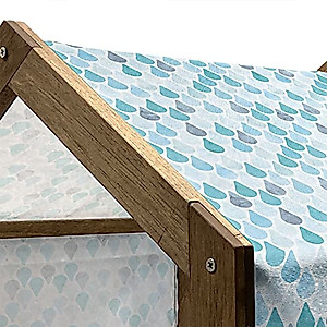 Ambesonne Watercolor Wooden Pet House, Droplets Pattern in Monochrome Tears Flowing, Indoor & Outdoor Portable Dog Kennel with Pillow and Cover, Large, Blue Grey Sky Blue