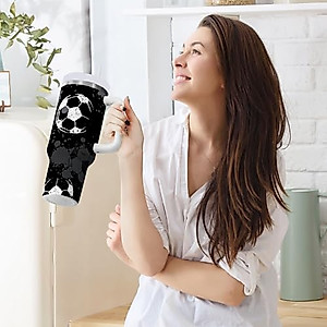 ARGTILDN 40 oz Tumbler Football Sport Soccer Insulated Travel Mug with Handle and Straw Lid Stainless Steel Vacuum Coffee Cup Tea Beverage Container Water Bottles for Car Sports office