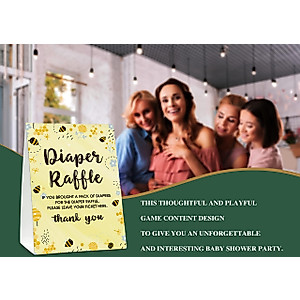 Gihyan Diaper Raffle Baby Shower Game Set(1 Standing Sign + 50 Guessing Cards), Bumble Bee Diaper Raffle Tickets for Baby Shower, Honey Honeycomb Baby Shower Party Favor Decor - A20