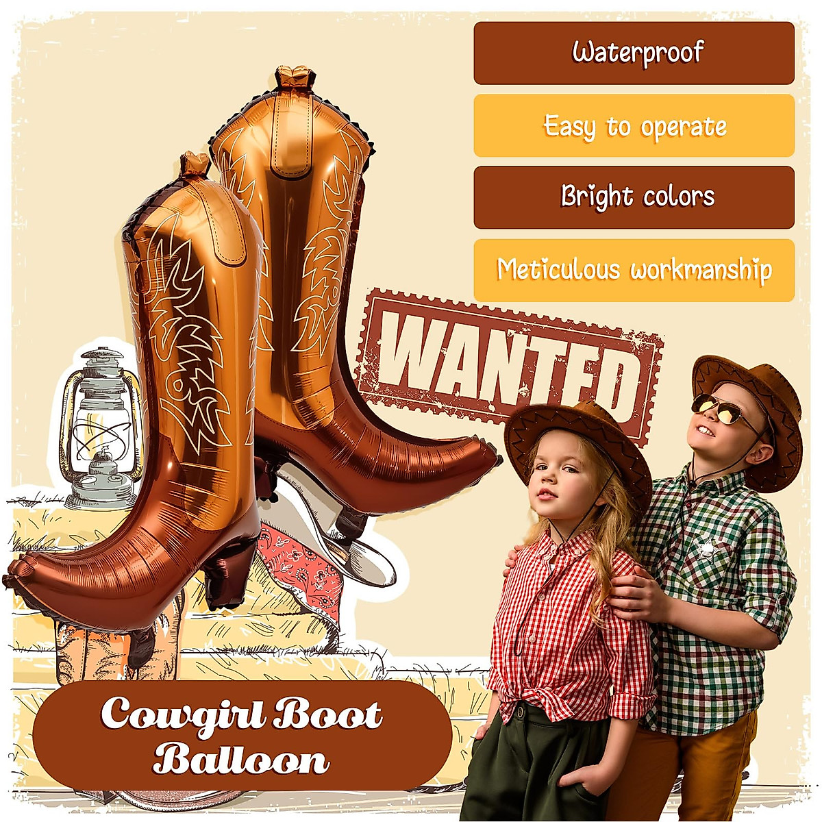 Wettarn 12 Pcs Western Cow Boot Balloons 30 Inch Cowgirl Cowboy Balloons Foil Balloon for Last Rodeo Bachelorette Party, Cowgirl Cowboy Birthday Decorations Supplies(Brown)