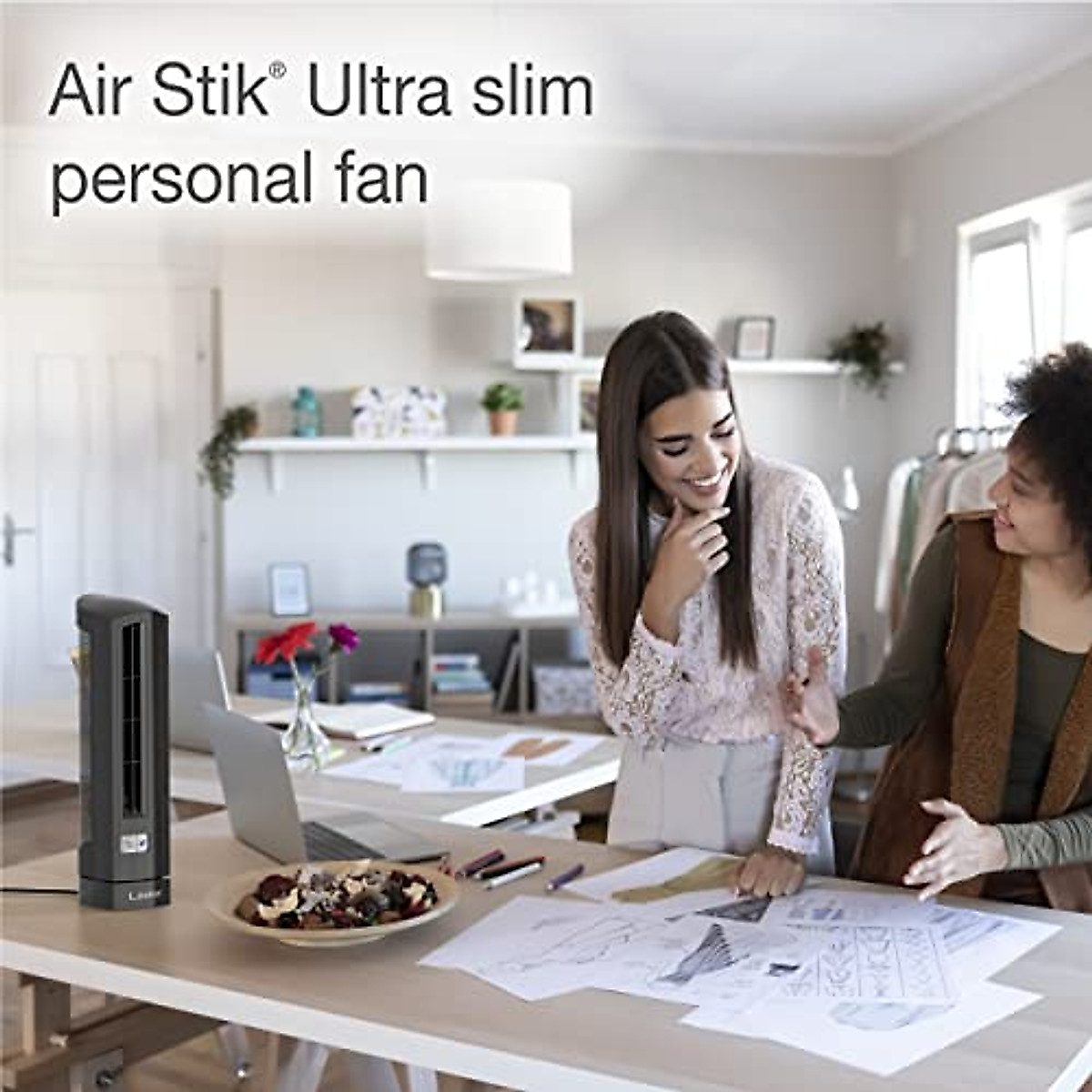 Lasko Air Stik Oscillating Tabletop Fan, Ultra-Slim Design, 2 Quiet Speeds, for Bedroom, Dorm Rooms, Office, 14", Black, T14200