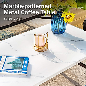 PHI VILLA 6 Piece Patio Furniture Sets with 1 x 3 Seater Padded Deep Seating Bench, 2 x Swivel Cushioned Sofa Chairs, 2 x Leg Sofa Chairs and 1 x Coffee Table, Outdoor Metal Furniture Set for 7