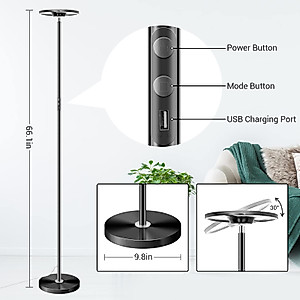 LOLpetik Smart LED Floor Lamp Work with Alexa Google Home, RGBCW 2700K-6500K Color Changing WiFi Torchiere Floor Lamps, Super Bright 2000LM Dimmable Tall Standing Light for Bedroom Living Room