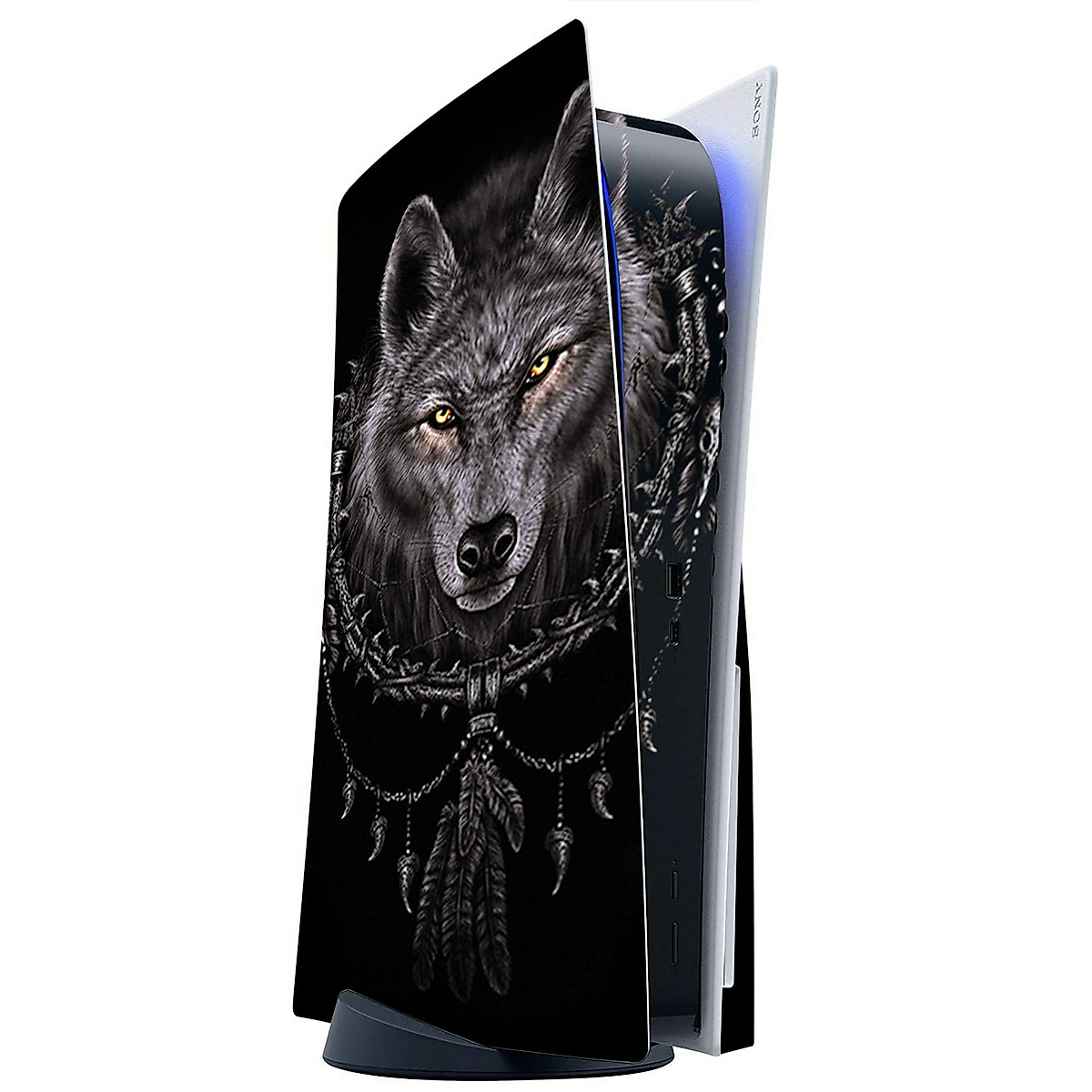 ITS A Skin Skins Compatible with Sony Playstation 5 Console Disc Edition - Protective Decal Overlay Stickers wrap Cover - Wolf Dreamcatcher Back White