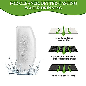 Cepheus Cat Water Fountain Filter, 12 Pack Replacement Filter with 6 Sponges Compatible with 67oz/2L Stainless Steel Pet Fountain, Cat Fountain Carbon Filter Set, 3 Filtration System