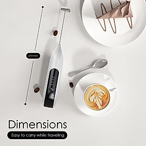 GOCHA Gadgets | Rechargeable Milk Frother Handheld with Stand | Electric Frother Mixer | Foamer for Coffee, Cappuccino, Latte, Matcha | 2 Speed Adjustable | Portable Type-C Wireless Charging | (White)