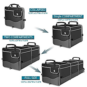 Trunk Organizer with Cooler, Collapsible Trunk Storage Container with Non Slip Bottom Strips, Large Multi-Compartment Waterproof Car Trunk Organizer Groceries for Vehicle Sedan, Suv, Truck,Van(Black)