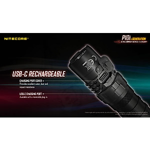 Nitecore P10i 1800 Lumen USB-C Rechargeable Tactical Flashlight, Strobe Ready with LumenTac Organizer