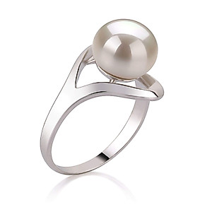 Sadie White 9-10mm AA Quality Freshwater 925 Sterling Silver Cultured Pearl Ring For Women - Size-7
