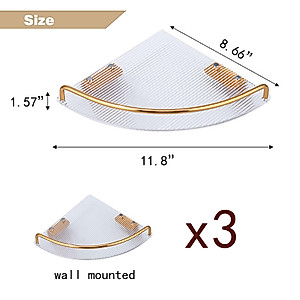 V-HOME Corner Shelf Wall Mount, Set of 3 Floating Corner Shelf Shower Corner for Bathroom Storage 3 Tier Corner Display Rack Shower Caddy (Acrylic Gold)