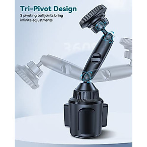 EXELIQ Magnetic Wireless Car Mount Charger, Tri-Pivot Cup Holder Charger Mount with Heat Dissipation System, Fast Magsafe Charging Holder for iPhone 14 13 Pro Max Mini [with QC 3.0 Adapter]