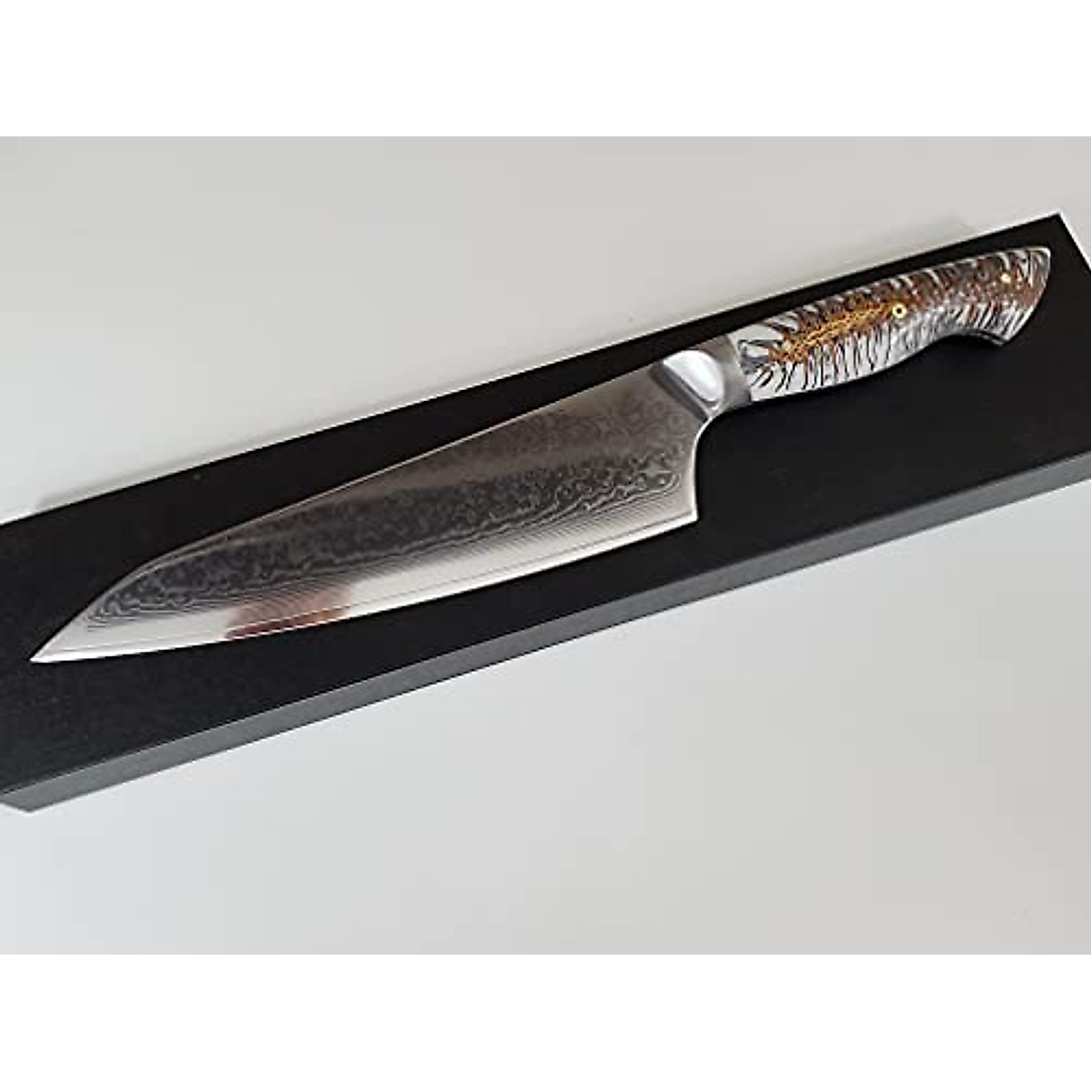 Custom VG10 Damascus chef knife Hybrid Santoku 9" White Silver cast pine cone handle, kitchen knife w/ 67 layer SS Damascus (Blue SIlver)