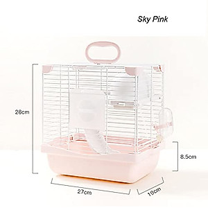 Misyue Dwarf Hamster Travel Portable Carrier Cage 2-Floors Syrian Hamster Home House Rodent Habitat Cage for Dwarf Hamster,Ferrets, Gerbil(Light Pink)