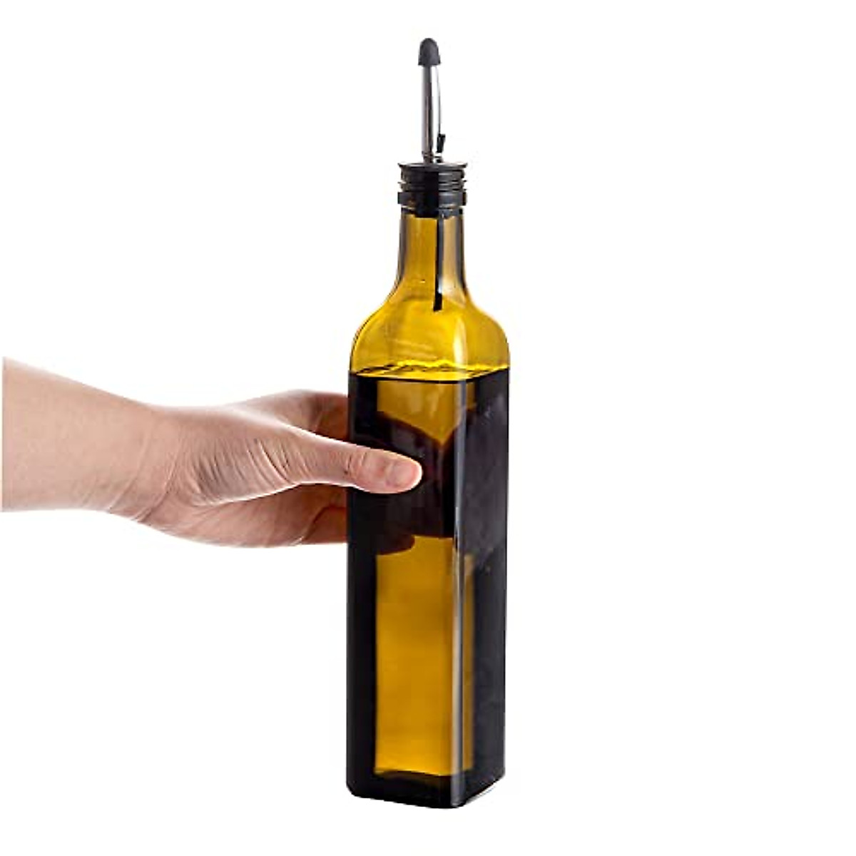 Restaurantware RW Base 16.9 Ounce Olive Oil Dispenser 1 Kitchen Oil Dispenser Bottle - With Stainless Steel Pourer Non-Leaking Amber Glass Olive Oil Pourer For Cooking Or Salad Dressings