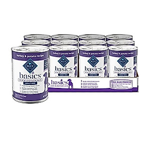 Blue Buffalo Basics Skin & Stomach Care, Grain Free Natural Adult Wet Dog Food, Turkey 12.5-oz cans (Pack of 12)