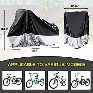 MOONCOOL Adult Tricycle Cover Trike Cover, 3 Wheeled Bicycle Bike Cover for Outdoor Storage Waterproof, Dust Wind Proof for Bikes