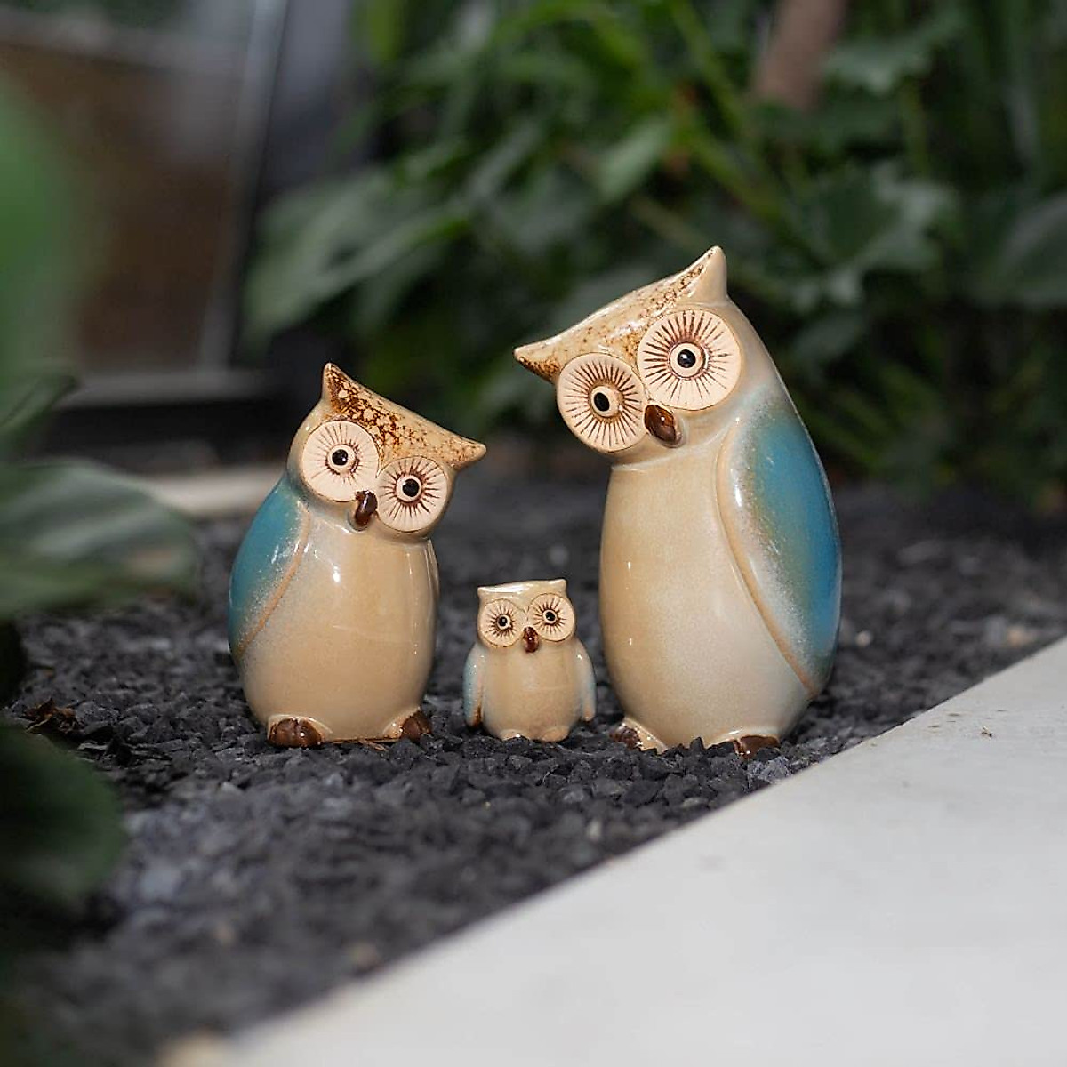 3pcs Ceramic Owl Statue, Owl Family Porcelain Figurine, Garden Animals Ornaments, Figurine Crafts Animals Statue Abstract Sculpture for Home Decor, Event