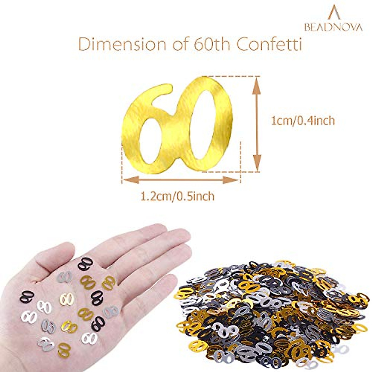 BEADNOVA 60th Birthday Confetti Sixty Years Old Confetti 60 Anniversary Number Confetti for Birthday Party Decor Wedding Table Decoration (1oz, Gold Silver Black Mix)