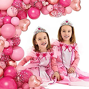 Amandir 162Pcs Pink Balloon Garland Arch Kit Hot Pink Rose Gold Confetti Metallic Heart Balloons for Minie Barbi Princess Party Decorations Girl Birthday Bridal Shower Wedding Supplies