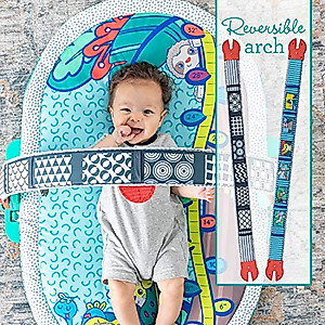 Infantino 3-in-1 Deluxe Magic Arch Sensory Development Gym - 3 Ways to Play with Dual-Sided Magical Arch for Captivating Overhead Visuals Plus Tummy-Time Bolster & Mat with Growth Chart, Teal