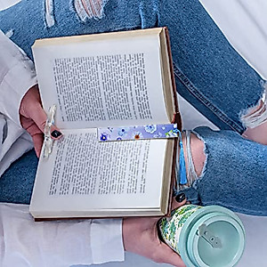 8 Pieces Flower Acrylic Bookmarks Book Page Holder Floral Bookmarks with Colorful Tassels Thumb Ring Page Holder Transparent Page Holders for Reading Students Teachers Book Lovers Women