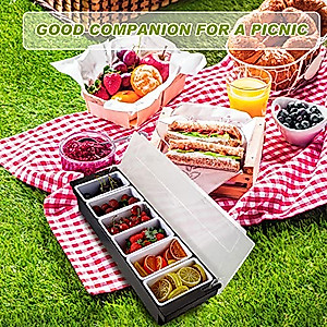 Tessco 2 Piece Ice Cooled Condiment Serving Container Chilled Garnish Tray Bar Caddy Large with Hinged Lid for Home Work or Restaurant, Black (6 Compartments)