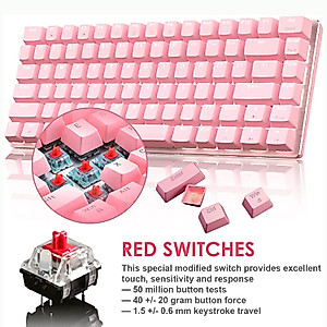 LexonElec Pink Gaming Mechanical Keyboard White Backlit 82 Keys Illuminated Type-C Wired Gaming Keyboard with Red Switches for Computer Gamers (Pink)