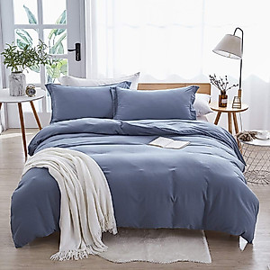 Dreaming Wapiti Duvet Cover Queen,Washed Microfiber Haze Blue Queen Size Duvet Cover Set,Solid Color - Soft and Breathable with Zipper Closure & Corner Ties (Haze Blue, Queen)