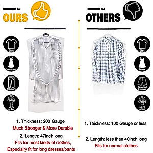 Voilamart 100 Pack Garment Bags, 47 Inch Dry Cleaning Laundrette Bag, Transparent Plastic Garment Bags, Dustproof Polythene Garment Clothes Cover for Dry Cleaner, Home Storage Closet, Travel