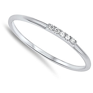 Thin Clear CZ Wedding Ring New .925 Sterling Silver Stackable Band Size 4