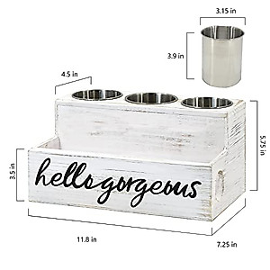 Rustic White Hair Dryer Holder, Curling Iron Holder Hair Tool Organizer, Hair Product Organizer, Hair Styling Tools Accessories Organizer, Blow Dryer Holder for Bathroom Countertop Vanity Storage