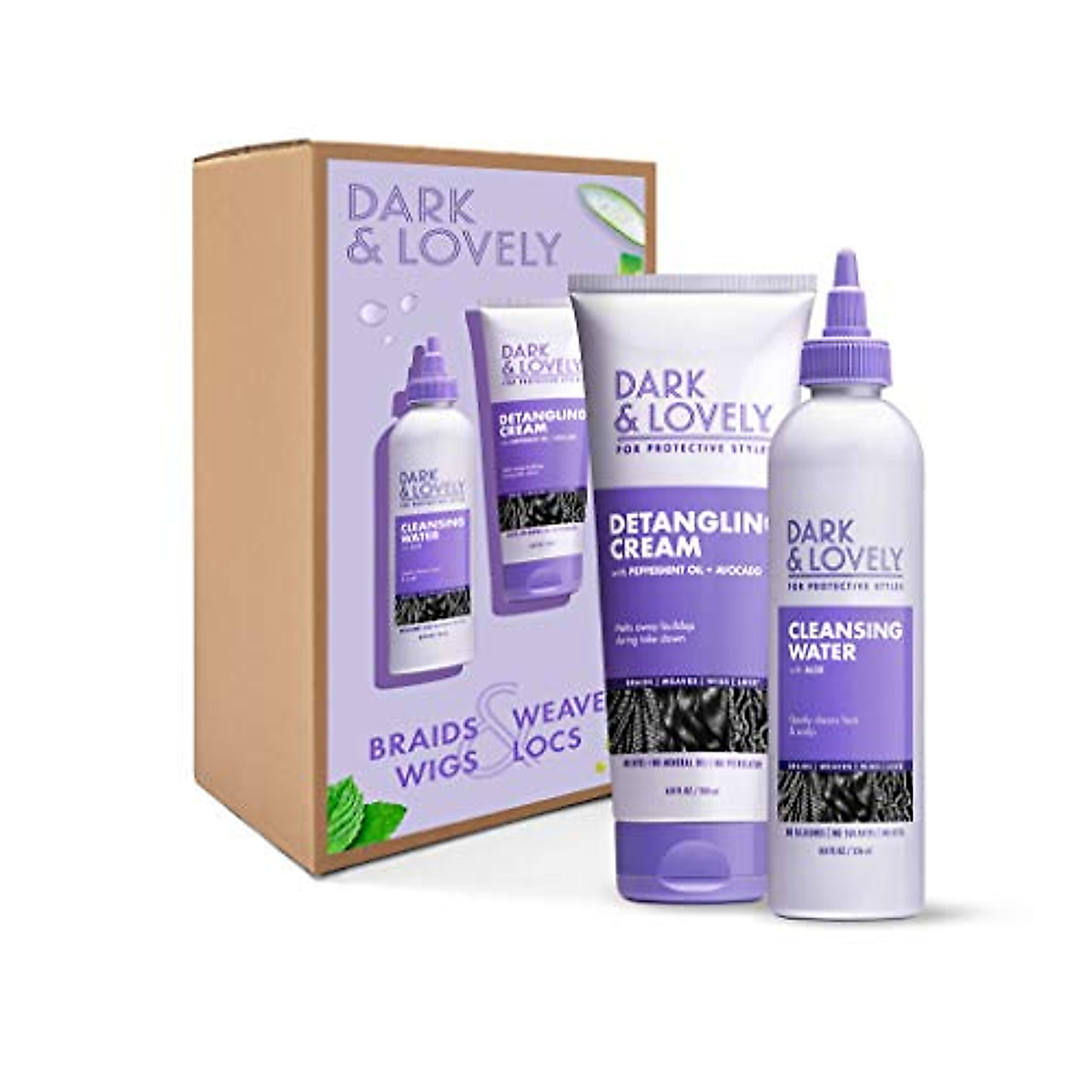 Softsheen-Carson Dark and Lovely for Protective Style Cleansing Water and Cream Detangler Kit Shampoo with Aloe and Conditioner with Avocado and Peppermint, 2 Count