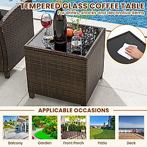 ORALNER 5 Pieces Patio Furniture Set with Ottoman, Wicker Conversation Set w/Cushions, Glass Coffee Table, Outdoor Rattan Lounger Chairs Bistro Set for Porch Balcony Garden Deck Poolside (Black)