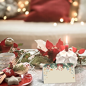 Christmas Table Place Cards - Holiday Party Food Tent Cards - Editable Table Name Card for All Occasions - Christmas/New Year Themed Baby Shower, Bridal Shower Decorations(06)