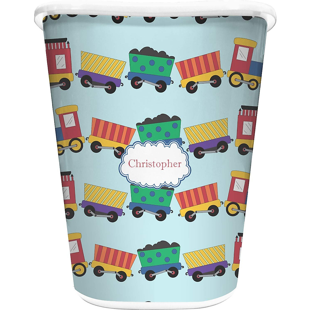 RNK Shops Personalized Trains Waste Basket - Double Sided (Black)